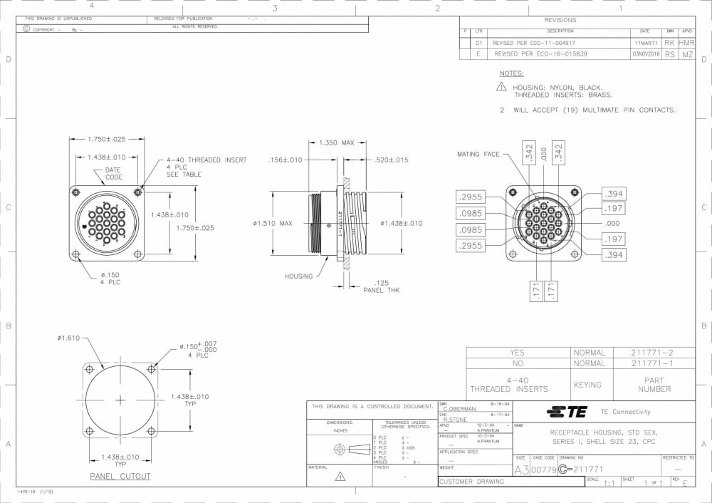 TE Connectivity 211771-1 technical drawing preview