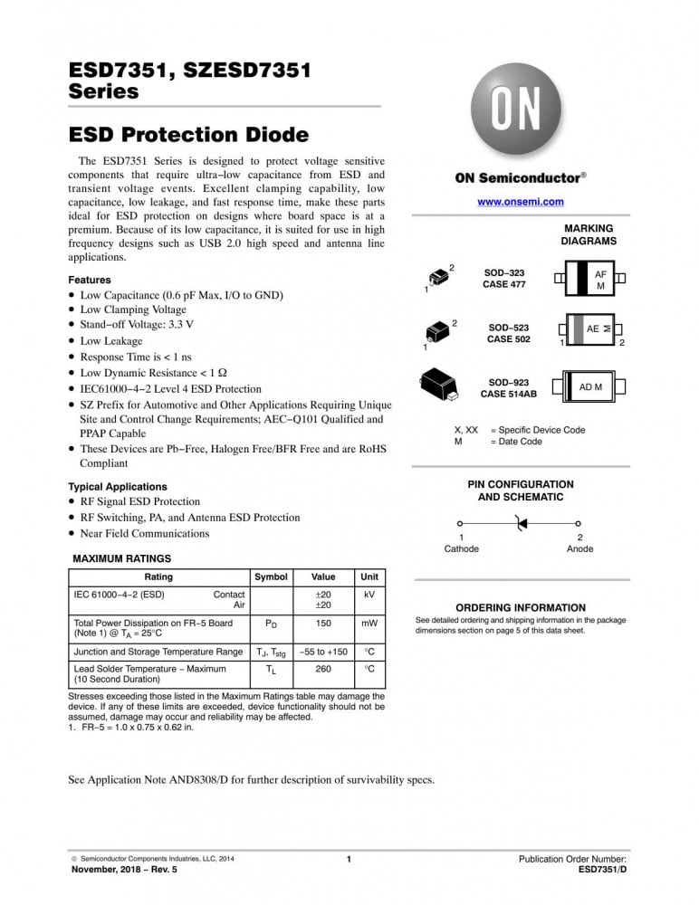 SZESD7351HT1G datasheet page 1