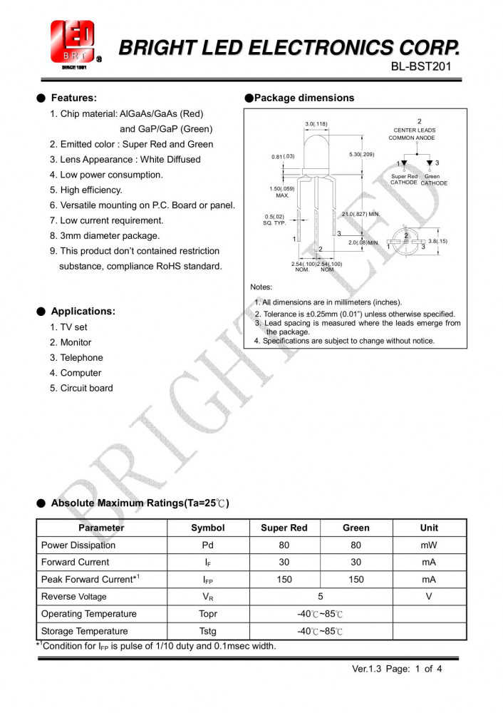 BL-BST201 product documentation, page 1