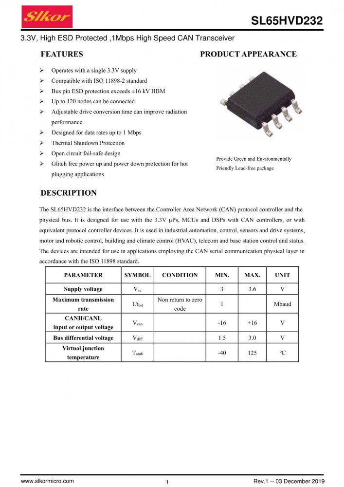 SL65HVD232DR datasheet page 1