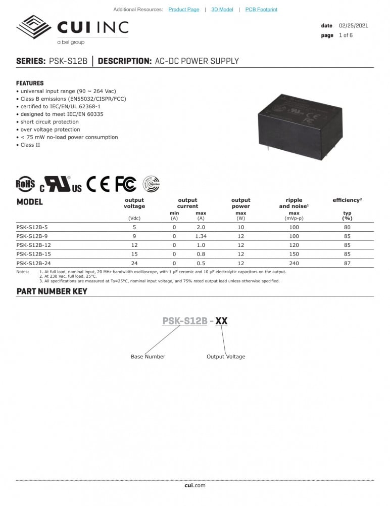 PSK-S12B datasheet page 1