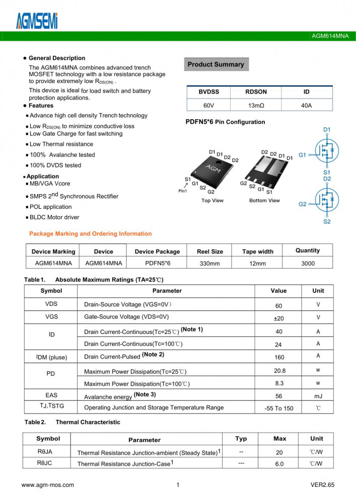 AGM614MNA datasheet page 1
