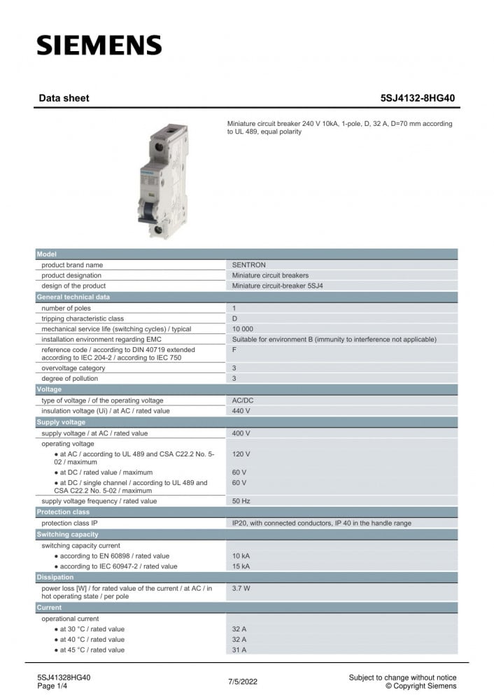 5SJ4132-8HG40 technical document page 1