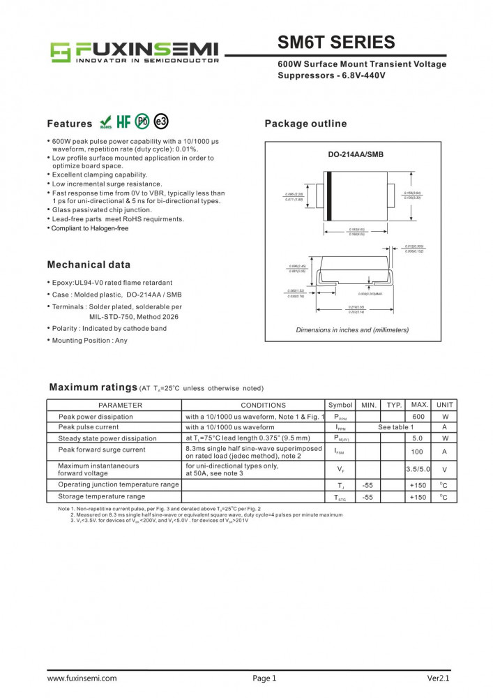 SM6T33A datasheet page 1
