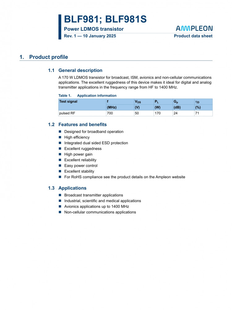 BLF981S datasheet page 1