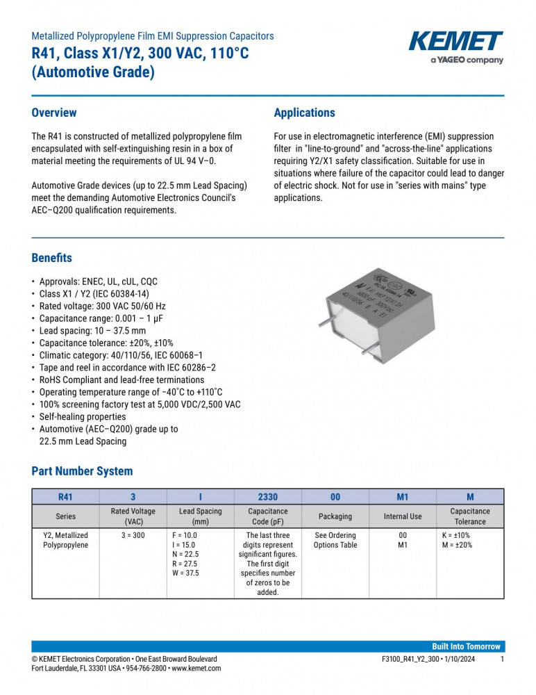 KEMET R41 datasheet page 1