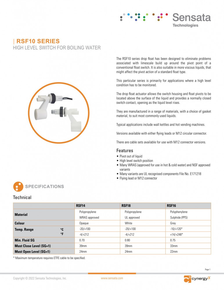 RSF10 series technical document page 1