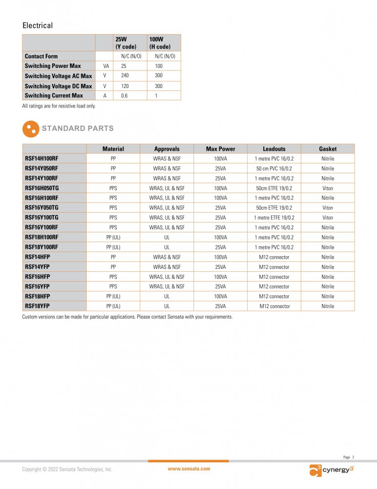 RSF10 series technical document page 2