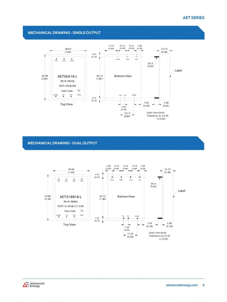 Artesyn AET series datasheet page 3