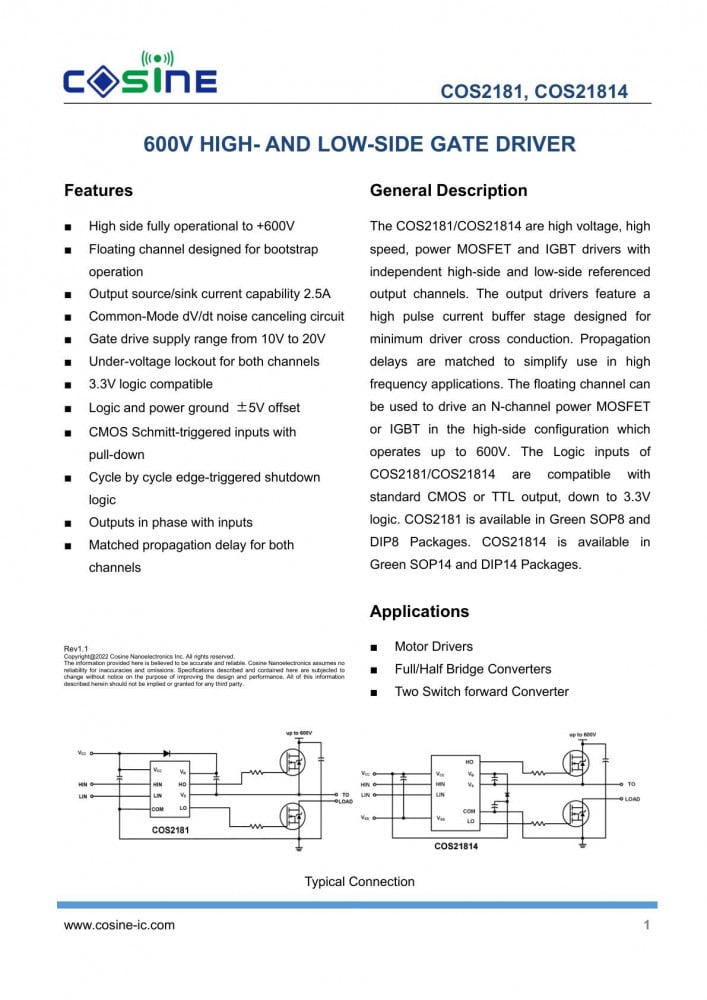COS2181 datasheet page 1