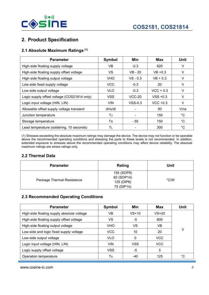 COS2181 datasheet page 4