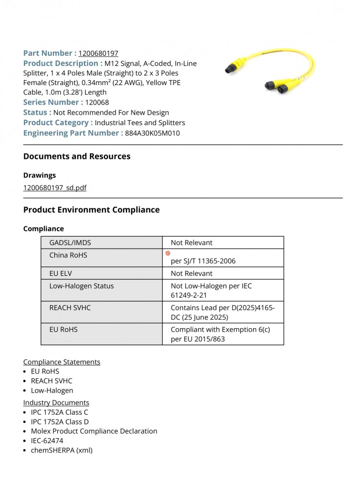 MOLEX 1200680197 document image, page 1