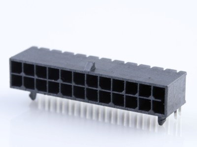 Micro-Fit+ Right-Angle Header, Through Hole, 3.00mm Pitch, Dual Row, 12 Circuits, 0.38µm Gold (Au) Plating, Glow-Wire Capable, Black