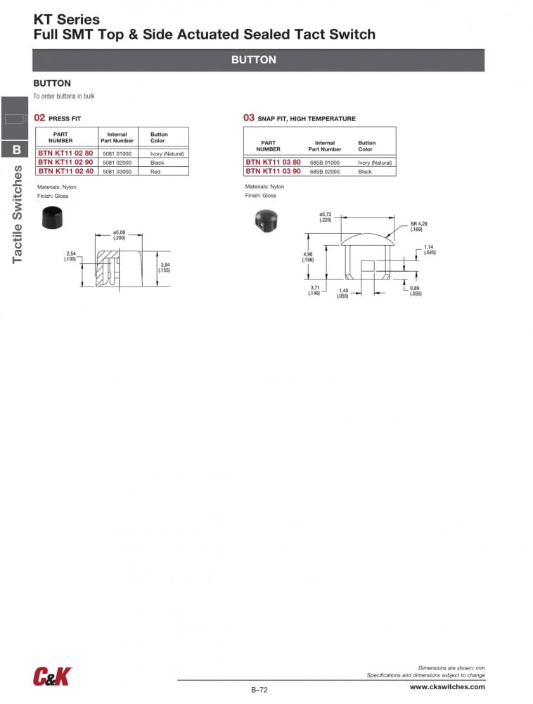 C&K KT11 series datasheet page 5