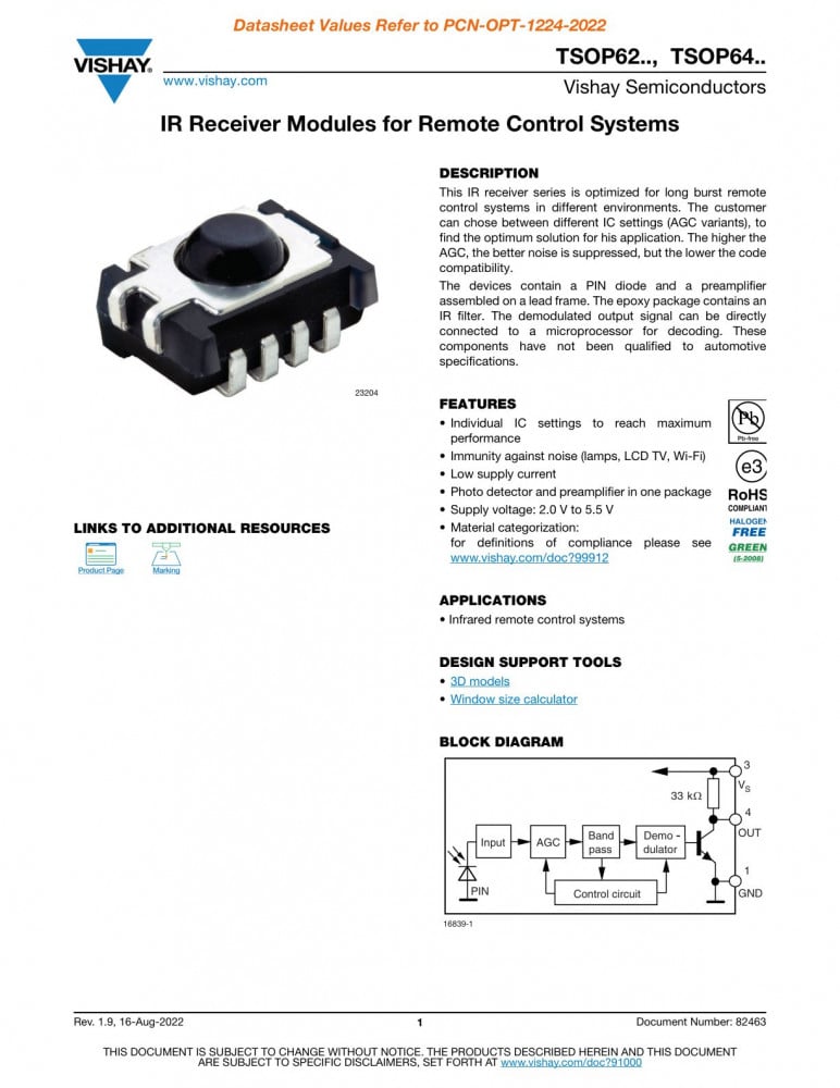 TSOP6438TR datasheet page 1