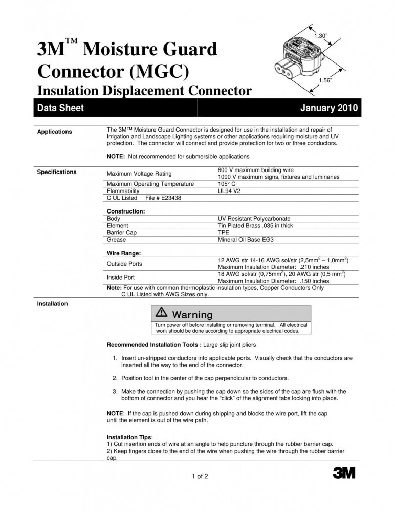 3M MGC-BAG Moisture Guard Connector data sheet page 1