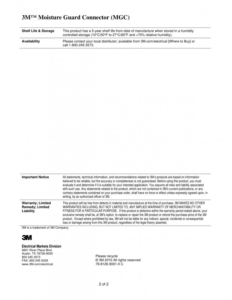 3M MGC-BAG Moisture Guard Connector data sheet page 2