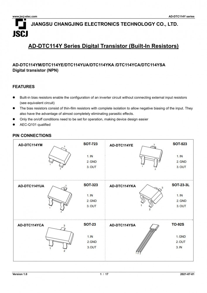AD-DTC114Y series datasheet page 1