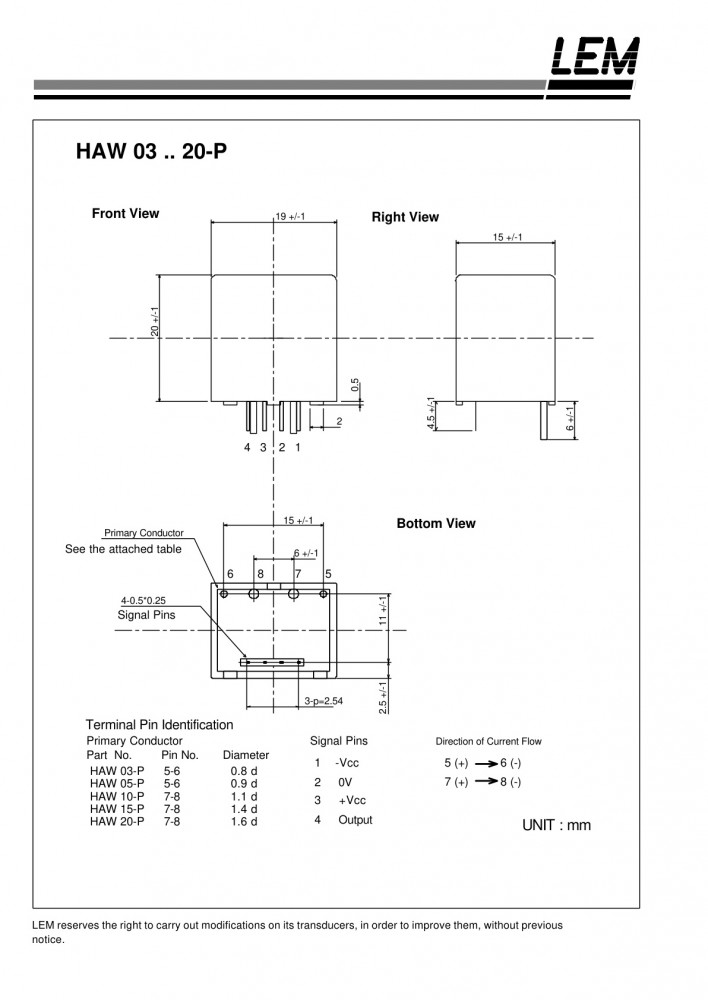 LEM HAW 20-P datasheet page 2