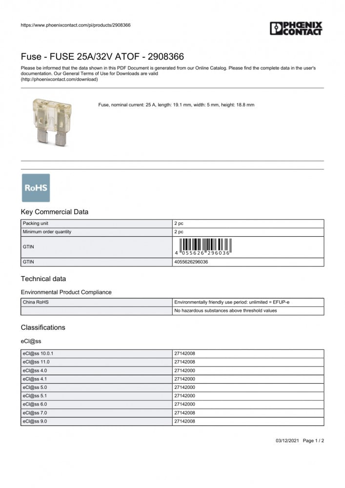 Phoenix Contact 2908366 technical document page 1