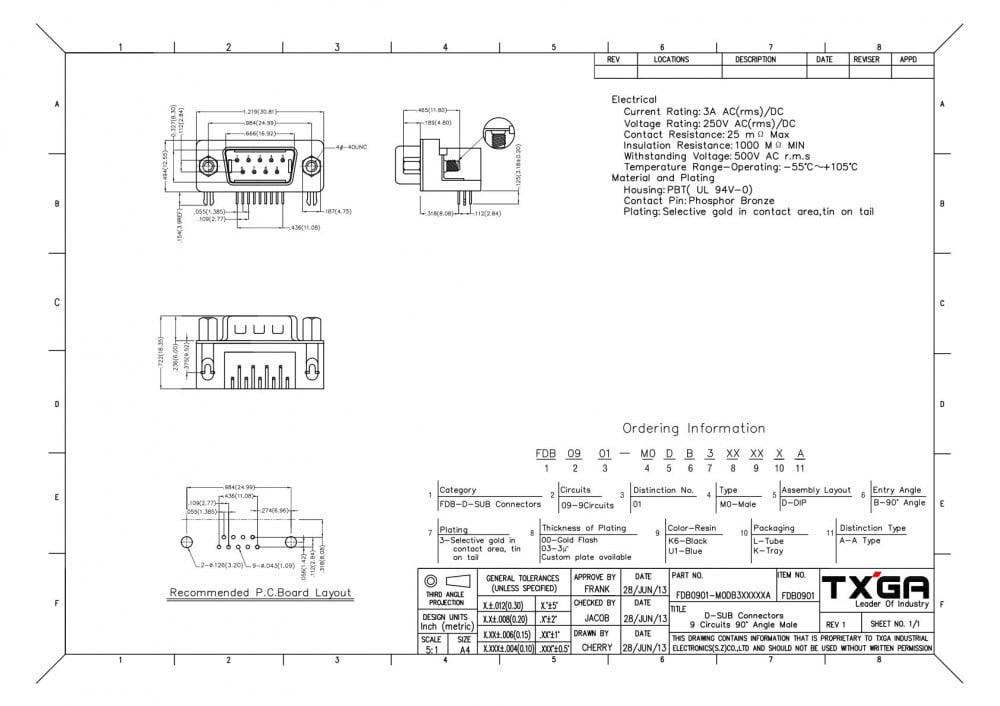 TXGA FDB0901 drawing page 1