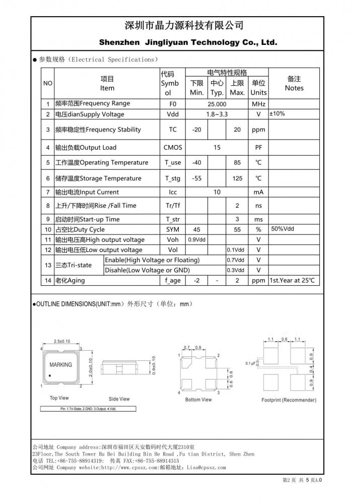 Y252025MNCCZ datasheet page 2