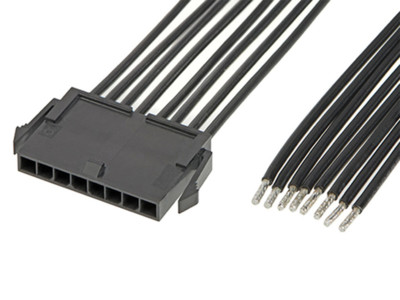 Micro-Fit 3.0 Male-to-Pigtail Off-the-Shelf (OTS) Cable Assembly, Single Row, 300.00mm Length, Gold (Au) Plating, 8 Circuits, Black