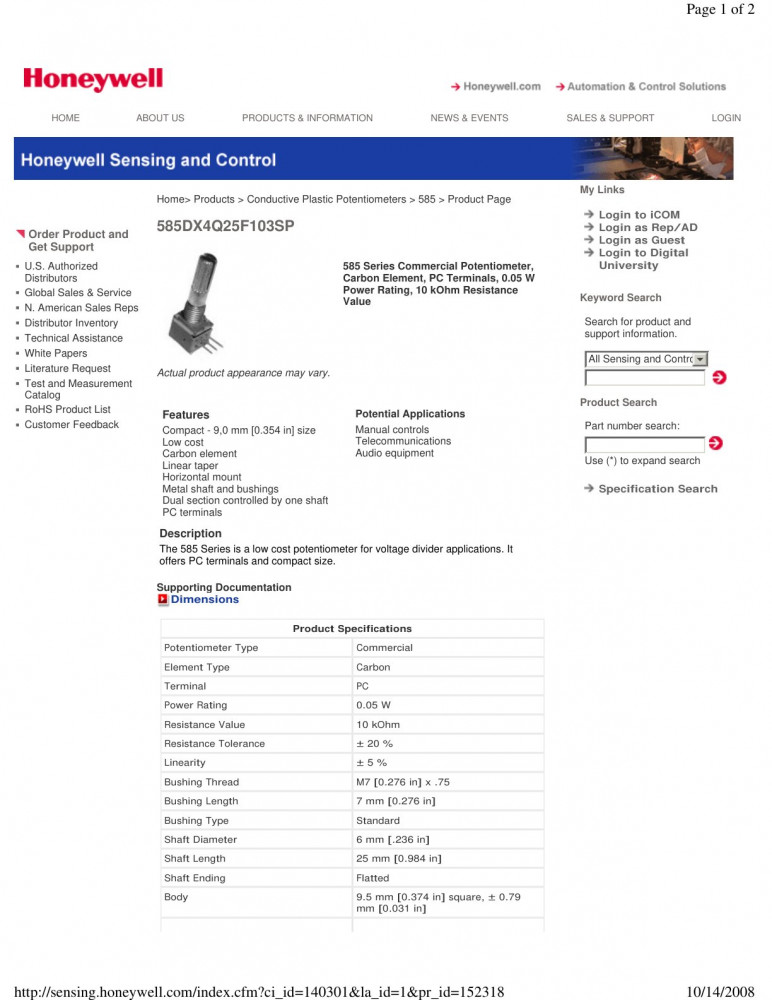 585DX4Q25F103SP product documentation page 1