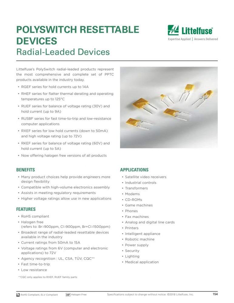Littelfuse PolySwitch datasheet page 1