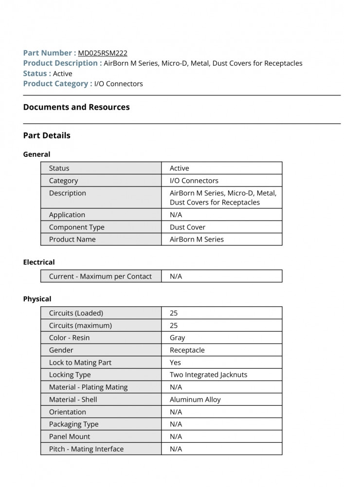 MD025RSM222 product documentation image, page 1