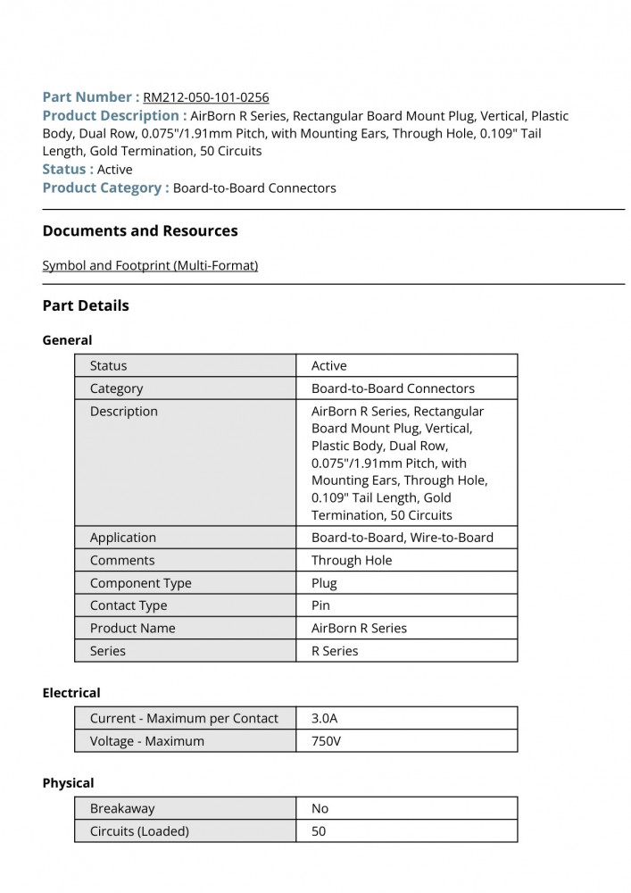 Technical document page 1 for RM212-050-101-0256