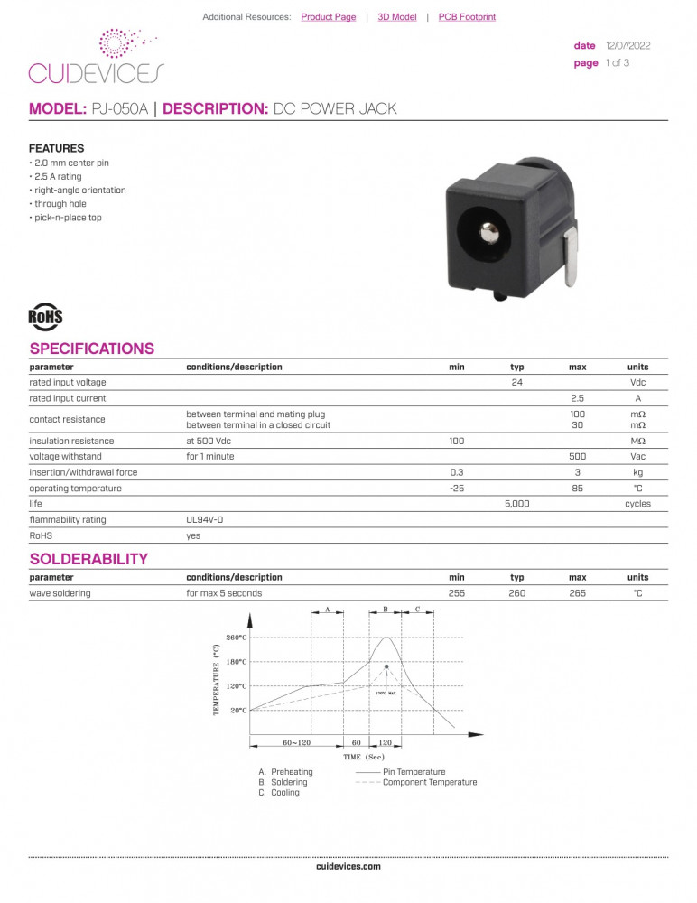PJ-050A datasheet page 1