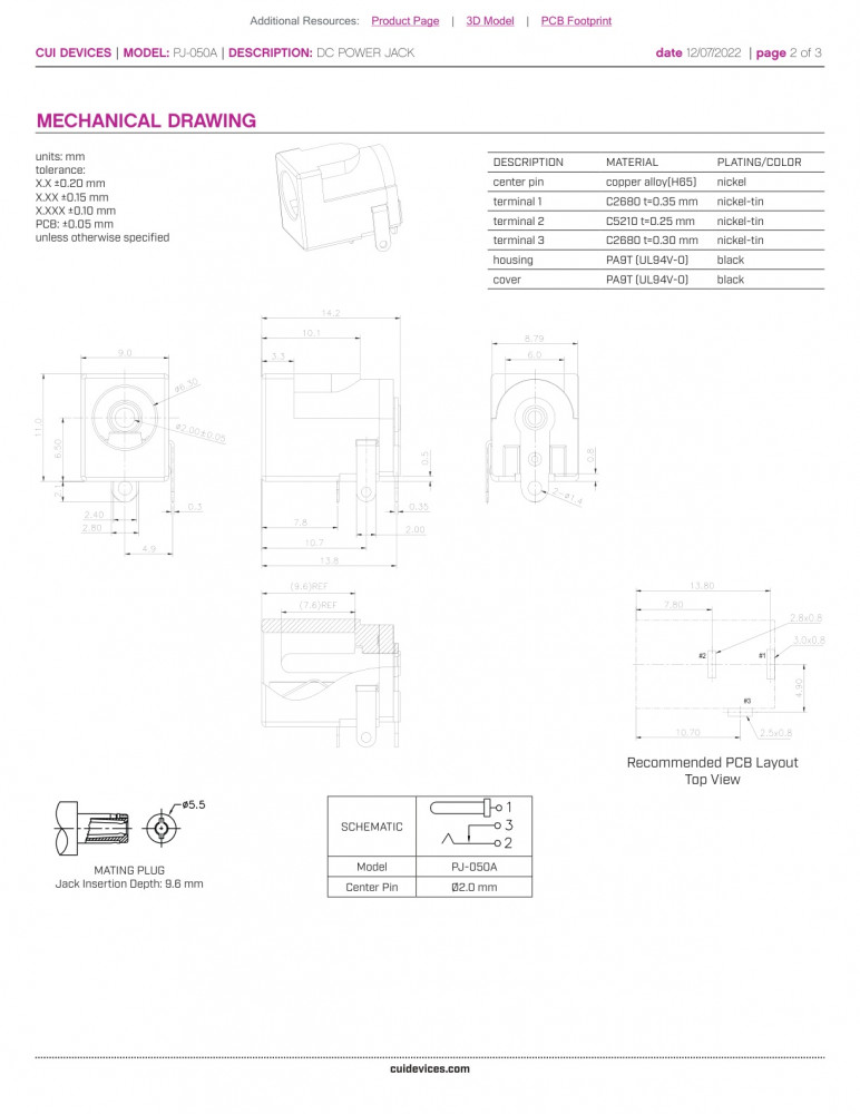 PJ-050A datasheet page 2