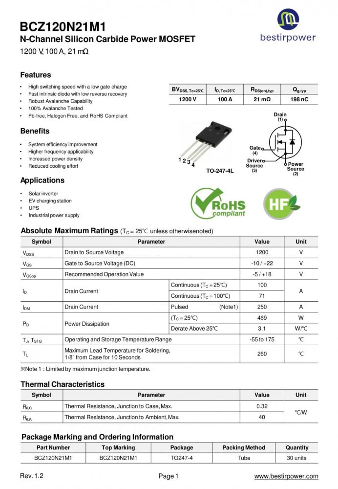 BCZ120N21M1 datasheet page 1