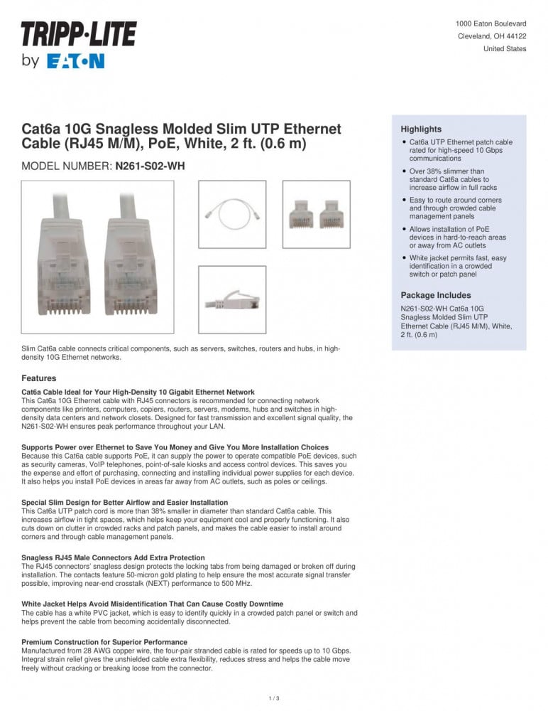 N261-S02-WH technical document page 1