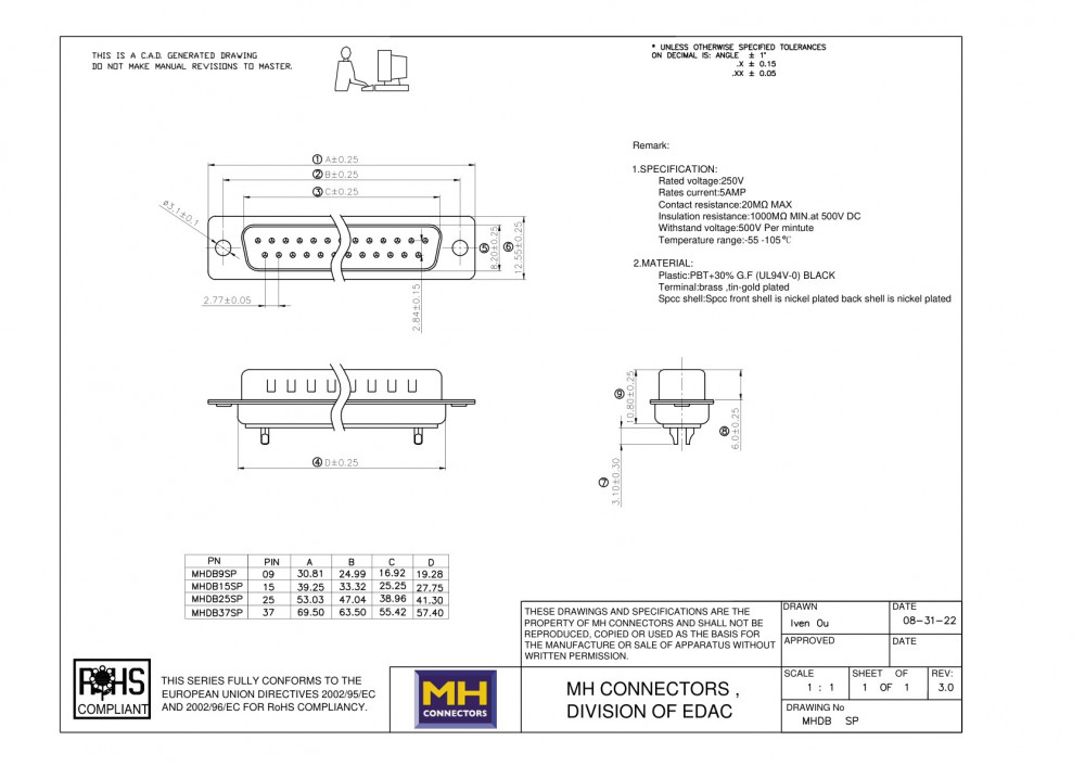 Related DB15 connector reference drawing