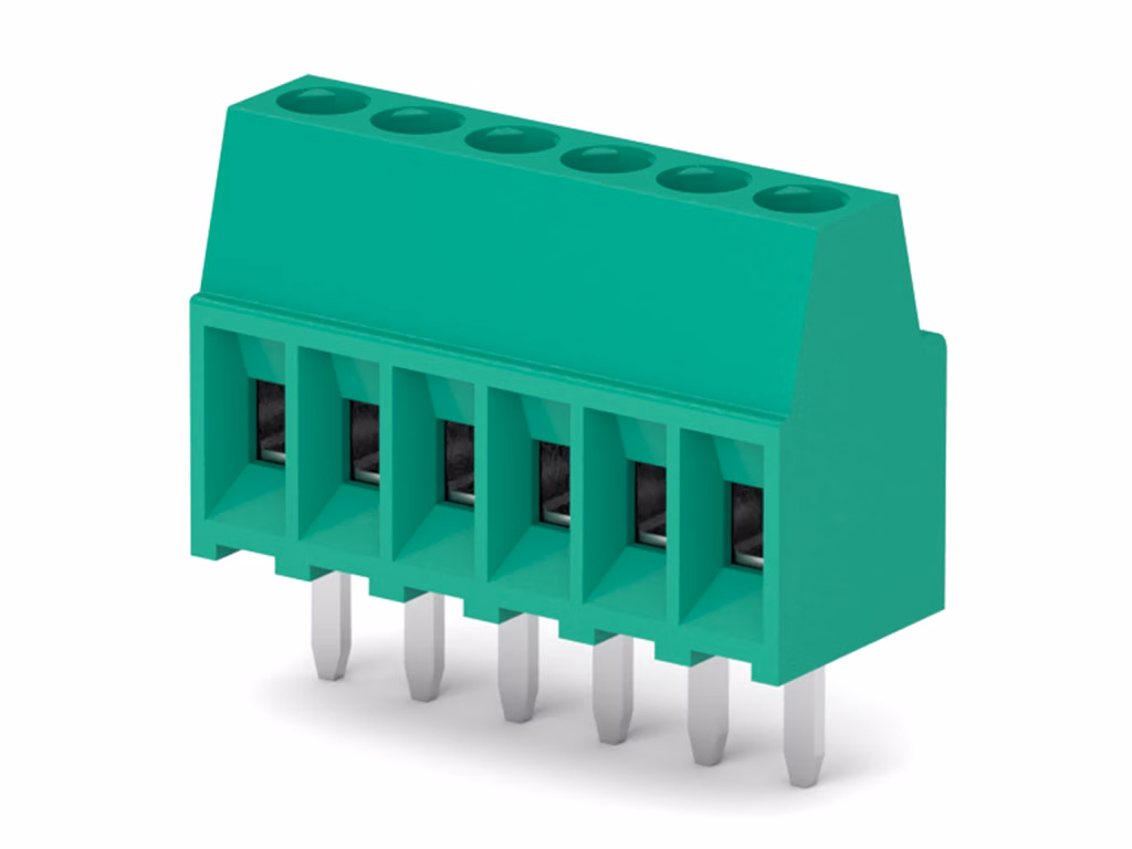 5.00mm Pitch Eurostyle 45° Angle PCB Header, Open Ends, 3 Circuits, Green