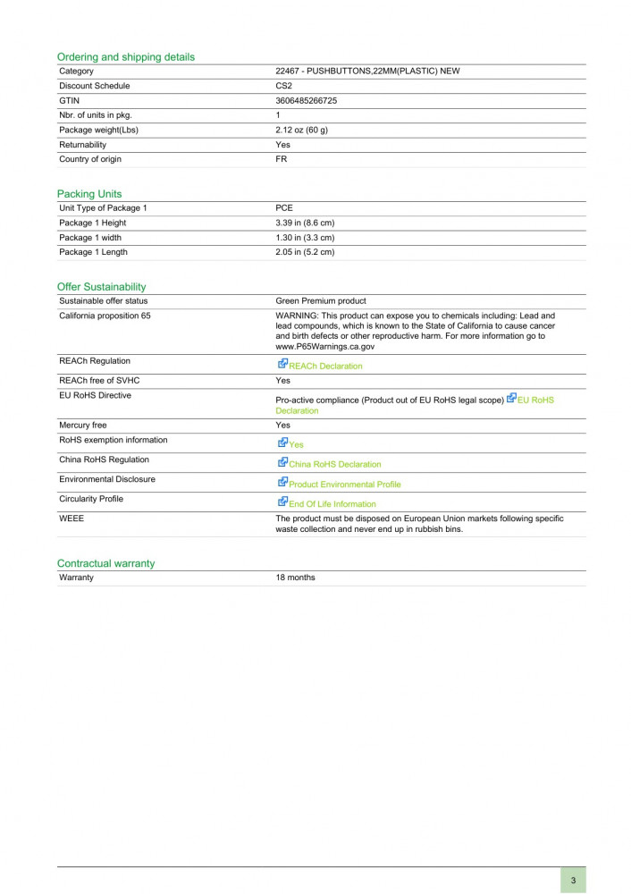 XB5AW33B3 technical document page 3