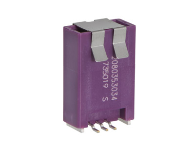 ConnTAK50 Header, Single Row, Vertical, Surface Mount, 3 Circuits, Key D, Violet, with Pick-and-Place Tape for sale