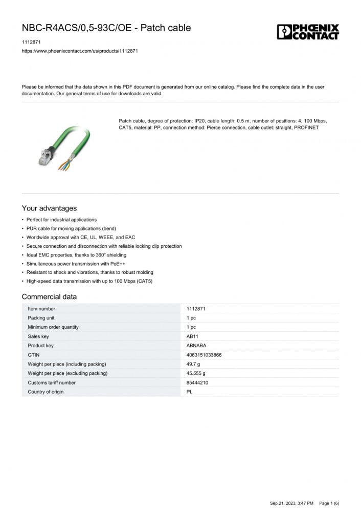 Phoenix Contact 1112871 technical document page 1