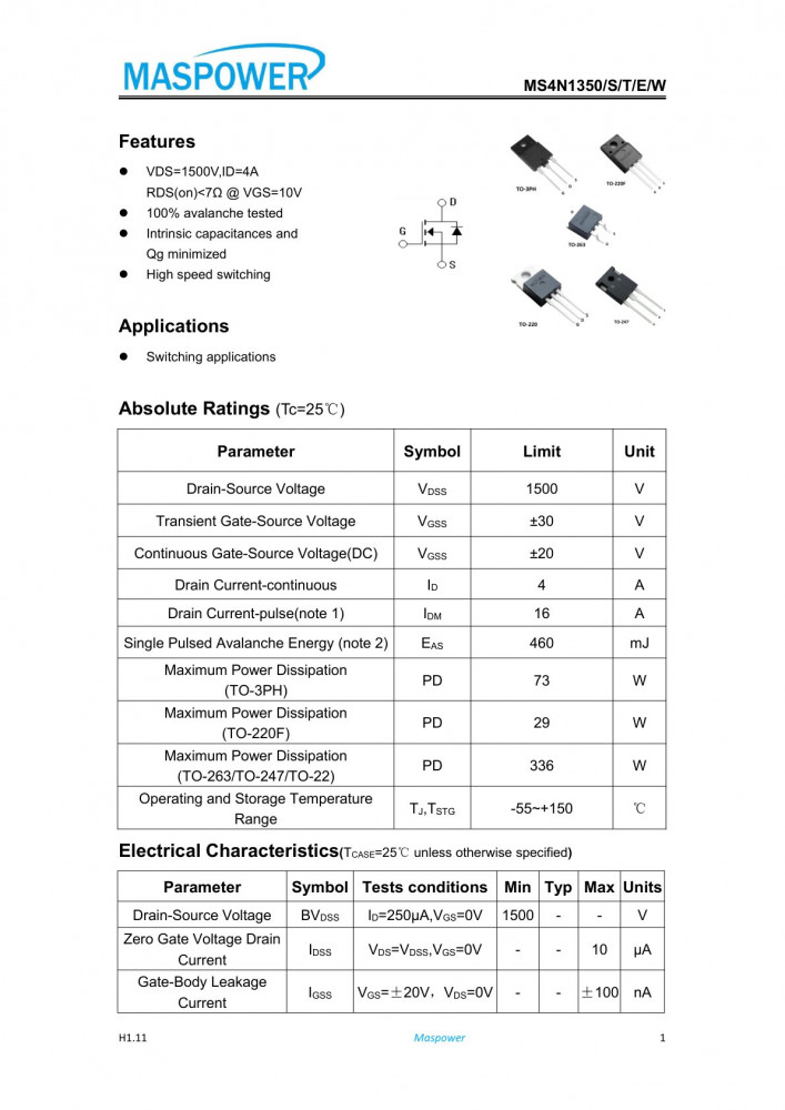 MS4N1350W datasheet page 1