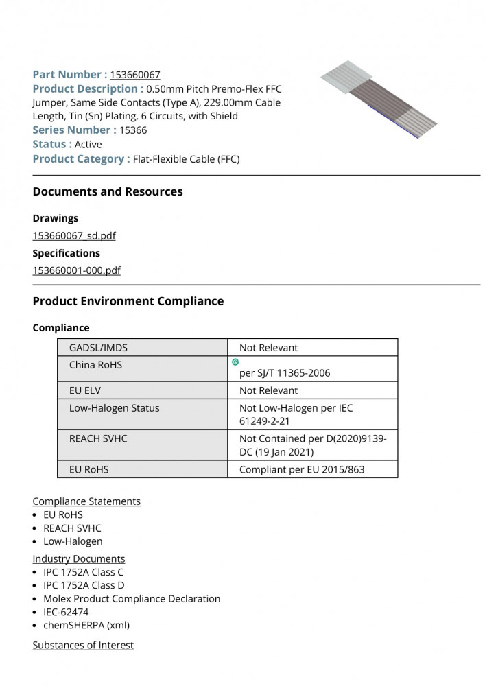 MOLEX 153660067 technical document page 1