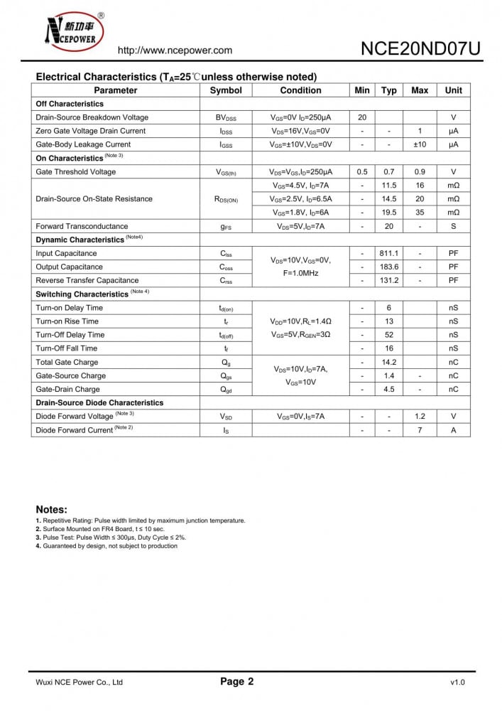 NCE20ND07U datasheet page 2