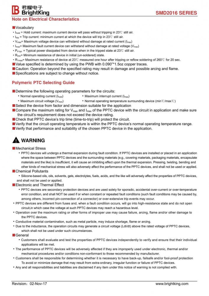 SMD2016B030TF datasheet page 2