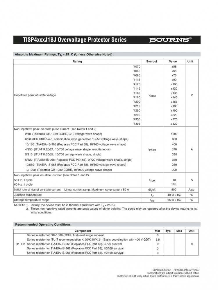 BOURNS TISP4xxxJ1BJ datasheet page 2