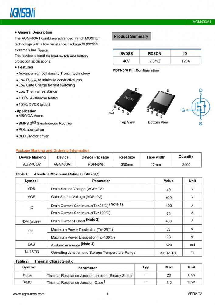 AGM403A1 datasheet page 1