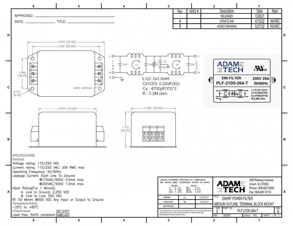 PLF-21D5-20A-T technical document page 1