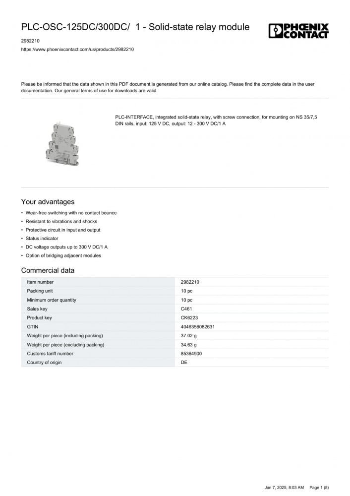 Phoenix Contact 2982210 technical document page 1