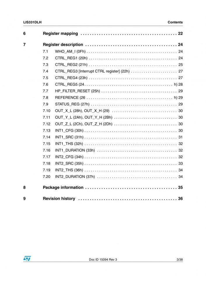 LIS331DLHTR technical document page 3