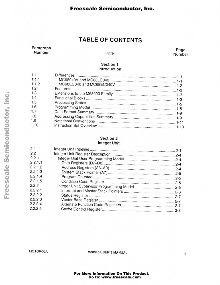 M68040 User's Manual page 7